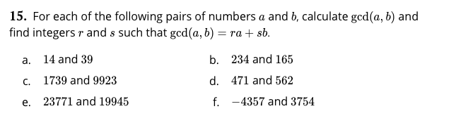 Solved 15. For each of the following pairs of numbers a and | Chegg.com