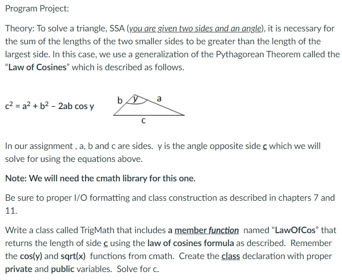 Solved Program Project: Theory: To solve a triangle, SSA | Chegg.com