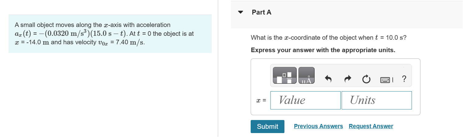 Solved Part AA small object moves along the x-axis with | Chegg.com