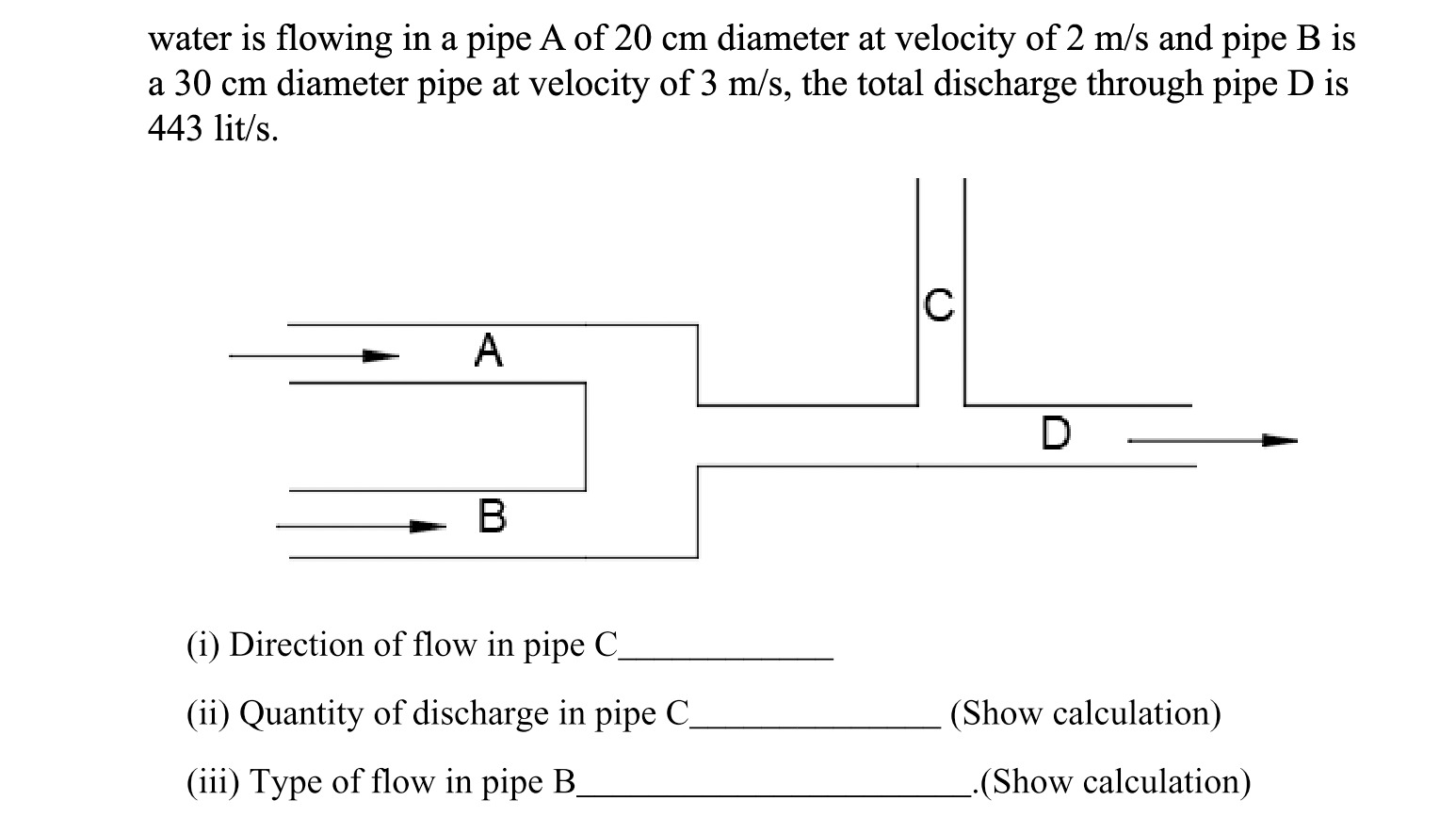 Solved water is flowing in a pipe A of 20 cm diameter at | Chegg.com