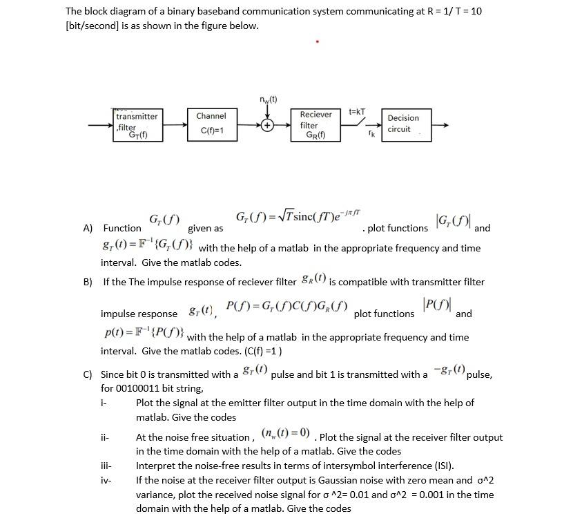 Solved The Block Diagram Of A Binary Baseband Communication 