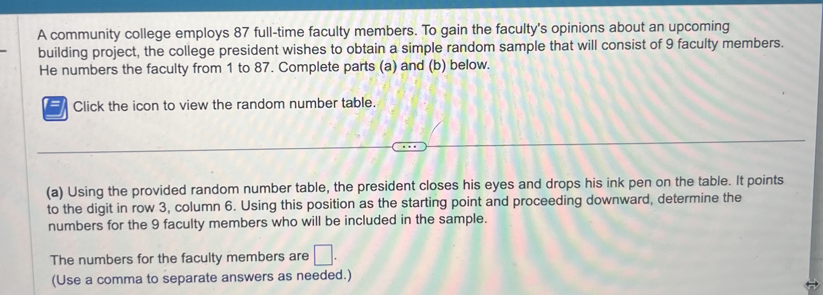Solved A community college employs 87 full-time faculty | Chegg.com