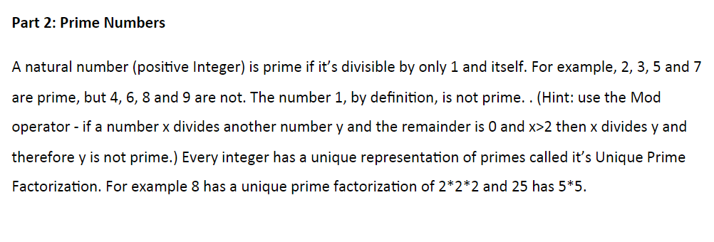 Solved Part 2: Prime Numbers A natural number (positive | Chegg.com