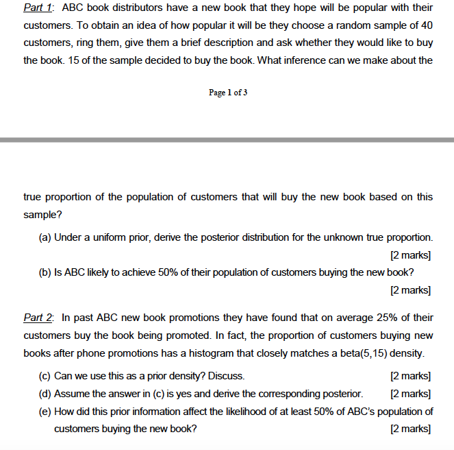 Solved Part 1: ABC book distributors have a new book that | Chegg.com