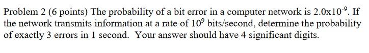 Solved Problem 2 (6 points) The probability of a bit error | Chegg.com