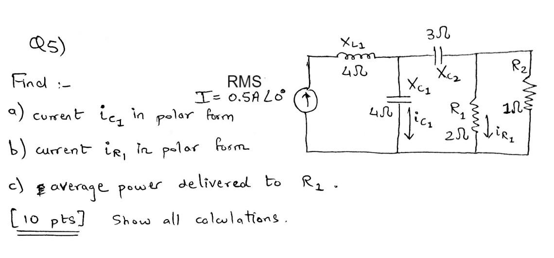 Solved Find:- a) current ic1 in polar form b) current iR1 in | Chegg.com
