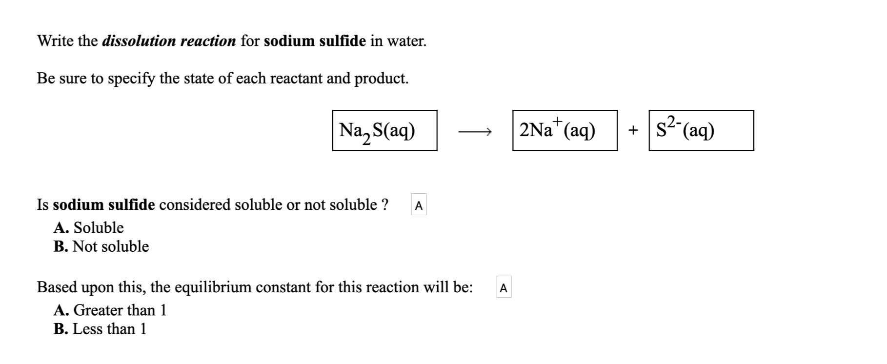 Solved Write The Dissolution Reaction For Sodium Sulfide In