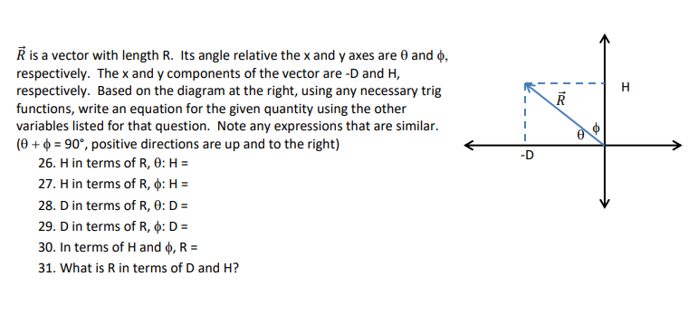 Solved R is a vector with length R. Its angle relative the x | Chegg.com