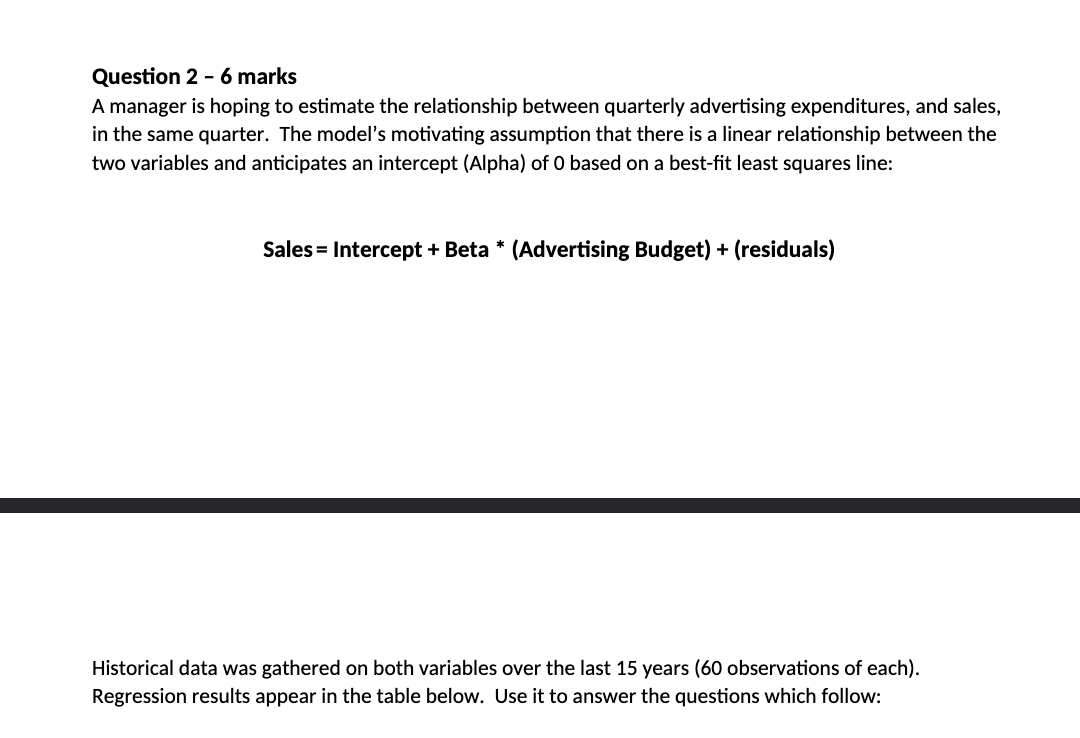 Solved Question 2 - 6 marks A manager is hoping to estimate | Chegg.com