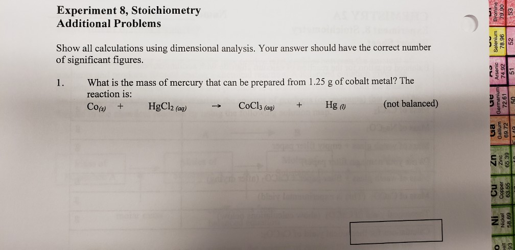 Solved Experiment 8, Stoichiometry Additional Problems Show | Chegg.com