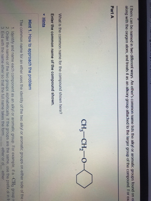 Solved Ethers can be named in two different ways. An ether's | Chegg.com