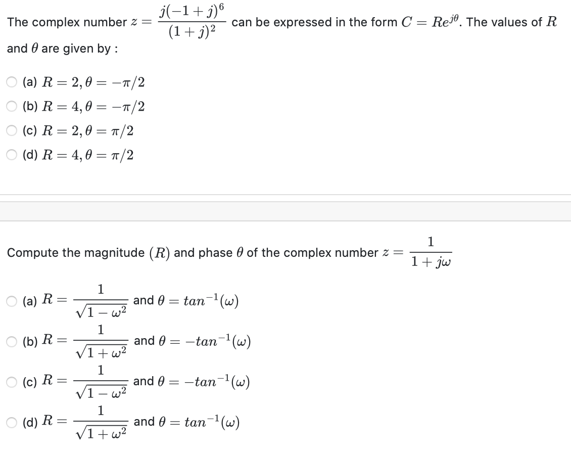 Solved = j(-1+j)6 The complex number z = can be expressed in | Chegg.com