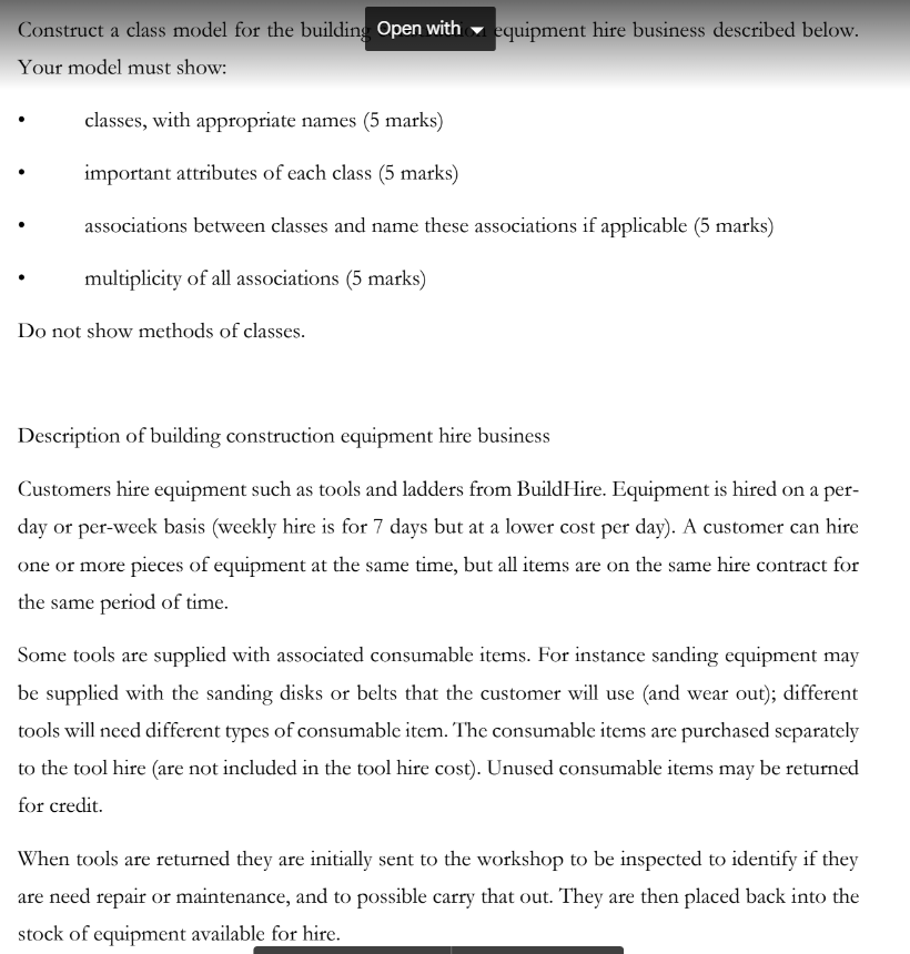 Solved Construct a class model for the buildin quipment hire | Chegg.com