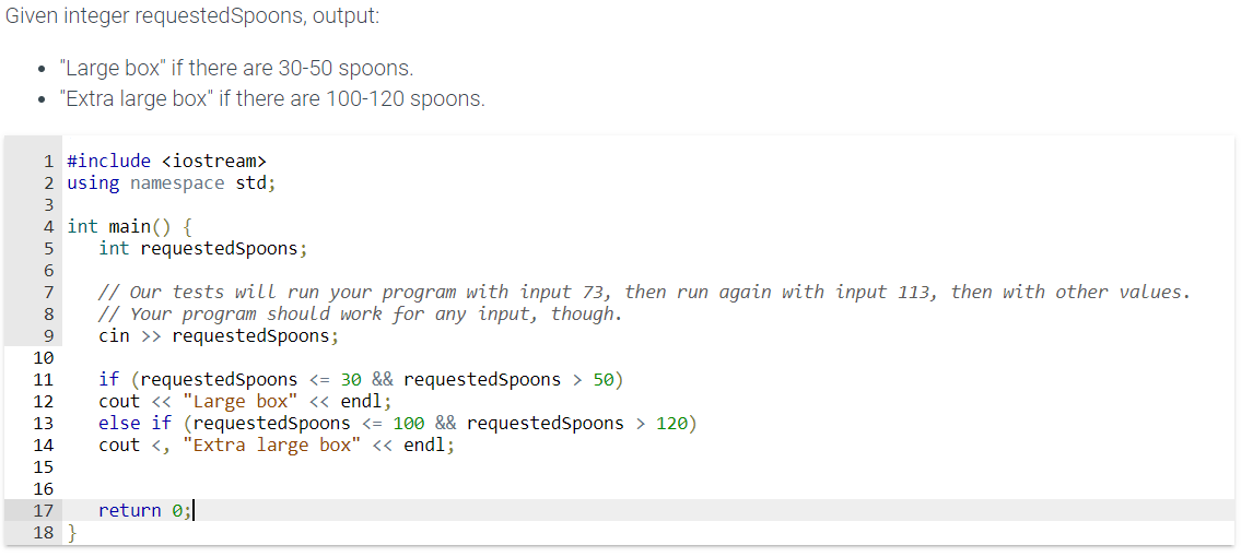 Solved Given integer requestedSpoons, output: Solved Given integer requestedSpoons, output: