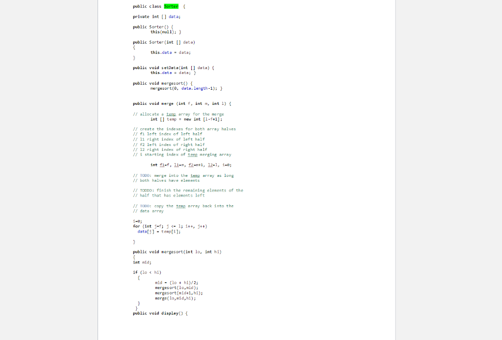 Solved please merge into the temp array as long both halves | Chegg.com