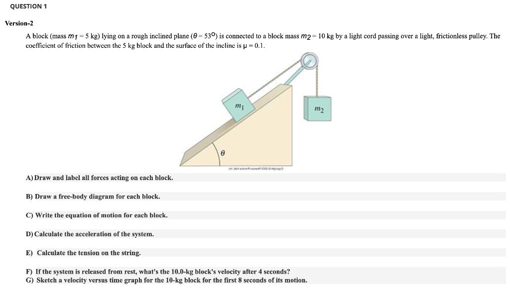 Solved QUESTION 1 Version-2 A block (mass m1 = 5 kg) lying | Chegg.com