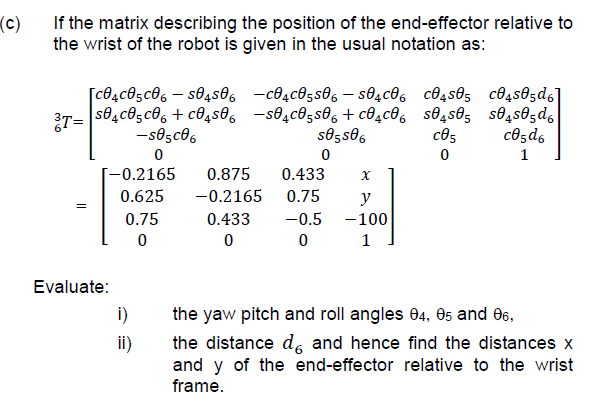 Solved c) If the matrix describing the position of the | Chegg.com