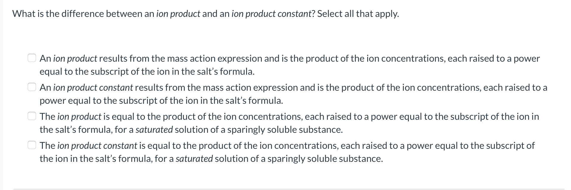 Solved What is the difference between an ion product and an | Chegg.com