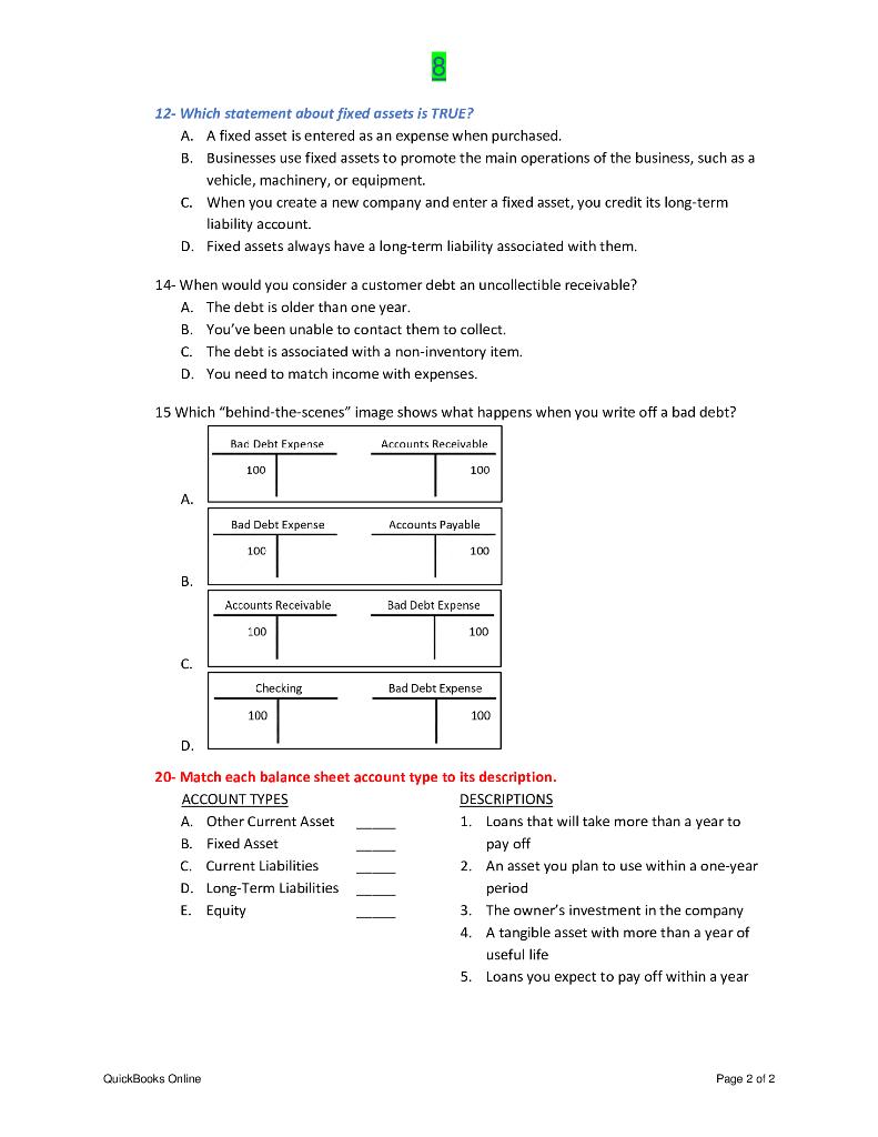 Solved 12- Which statement about fixed assets is TRUE? A. A | Chegg.com