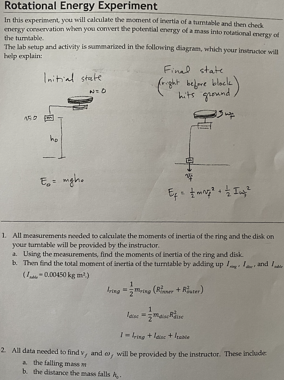 Solved Rotational Energy Experiment In this experiment, you | Chegg.com