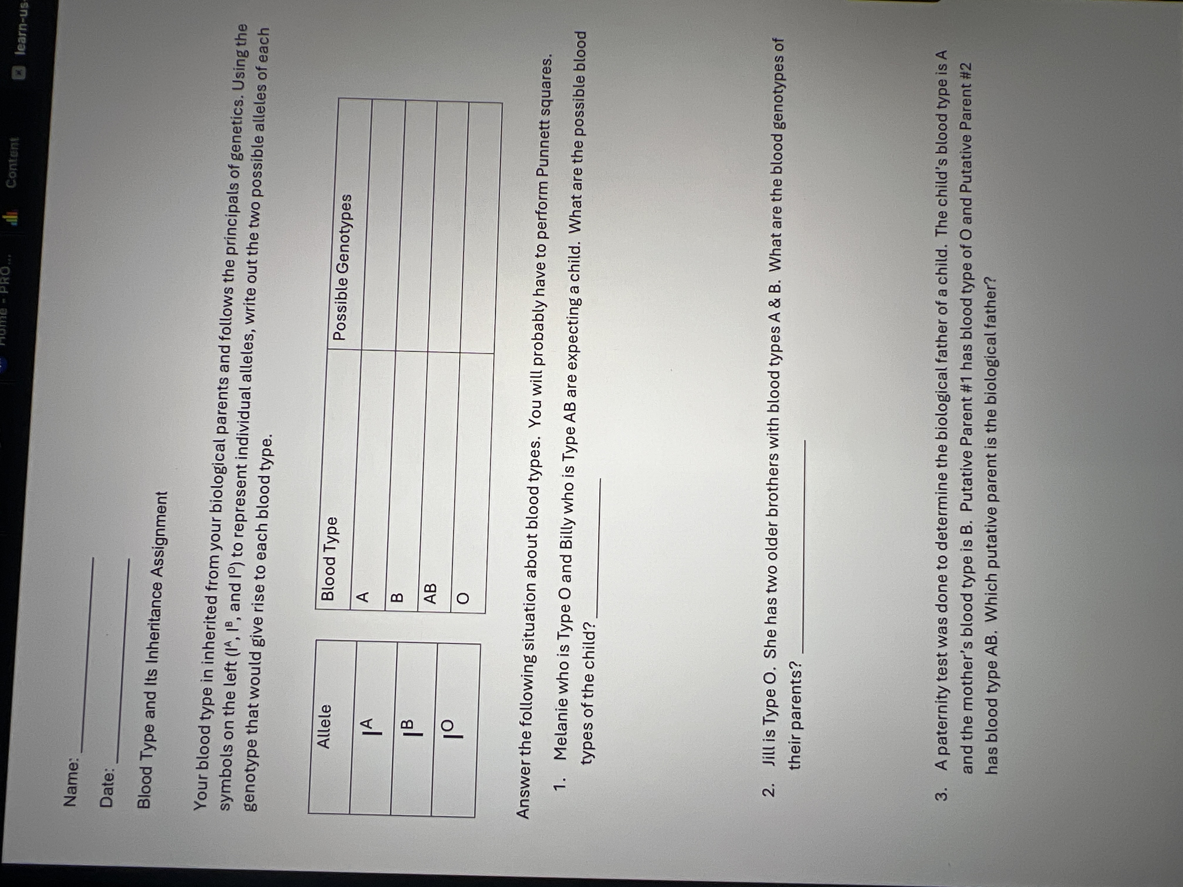 Solved Blood Type and Its Inheritance AssignmentYour blood | Chegg.com