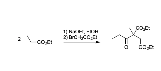 Solved CO2Et 1) NaOEt, EtOH 2) BrCH2CO2Et 2 CO Et CO2Et | Chegg.com