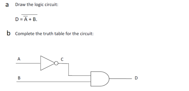 Solved a Draw the logic circuit: D=A+B. b Complete the truth | Chegg.com