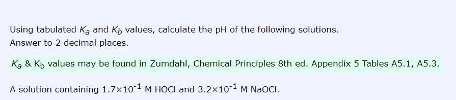Solved Using tabulated ka and Ky values, calculate the pH of | Chegg.com