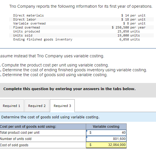 Solved Trio Company reports the following information for | Chegg.com