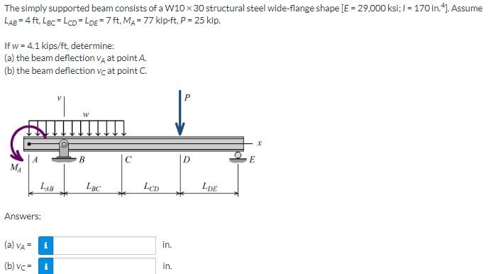 Solved The simply supported beam consists of a W10 x 30 | Chegg.com