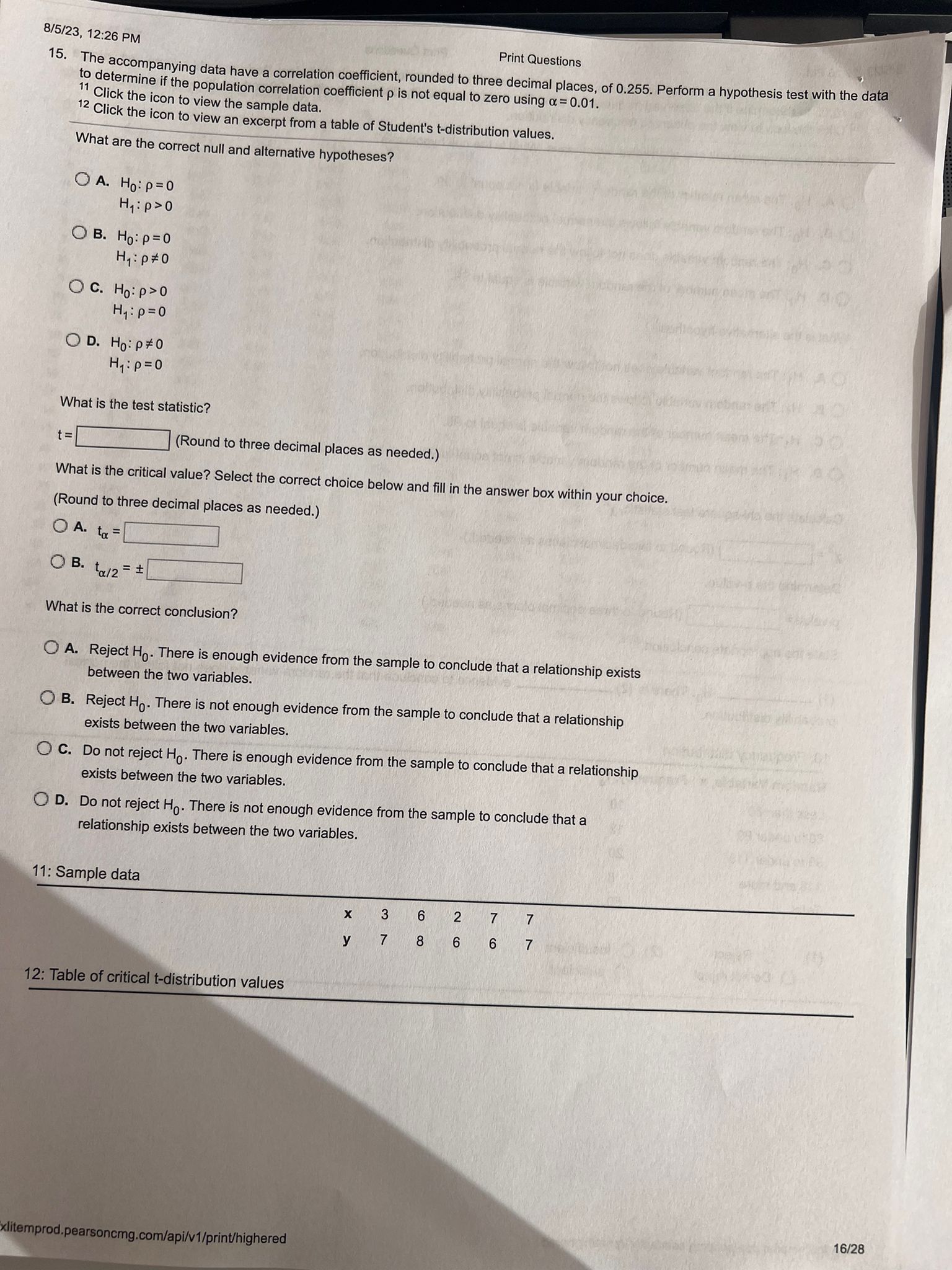 Solved Print Questions 15. The accompanying data have a | Chegg.com