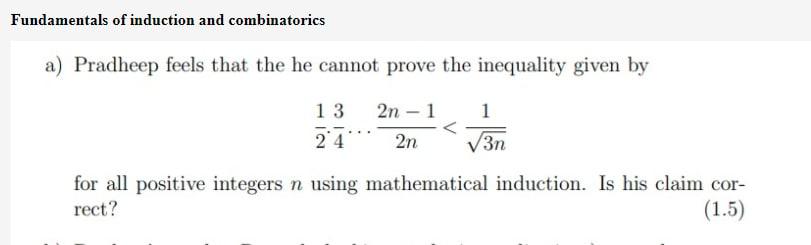 Solved Fundamentals of induction and combinatorics a) | Chegg.com