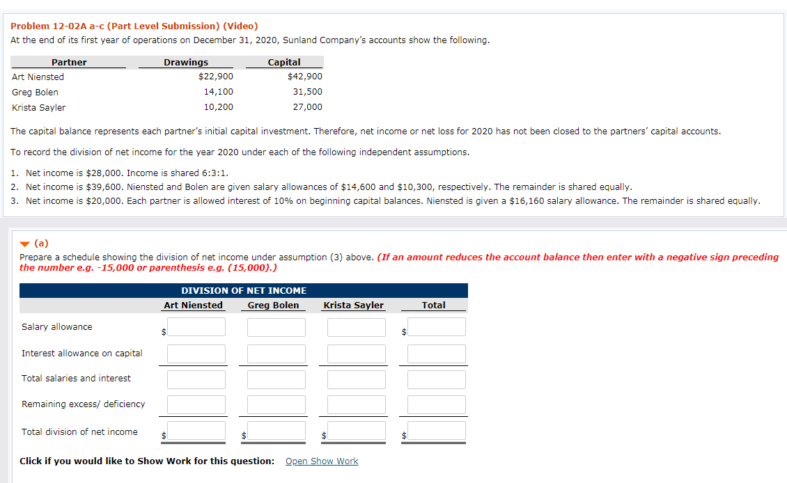 Solved Problem 12-02A a-c (Part Level Submission) (Video) At | Chegg.com
