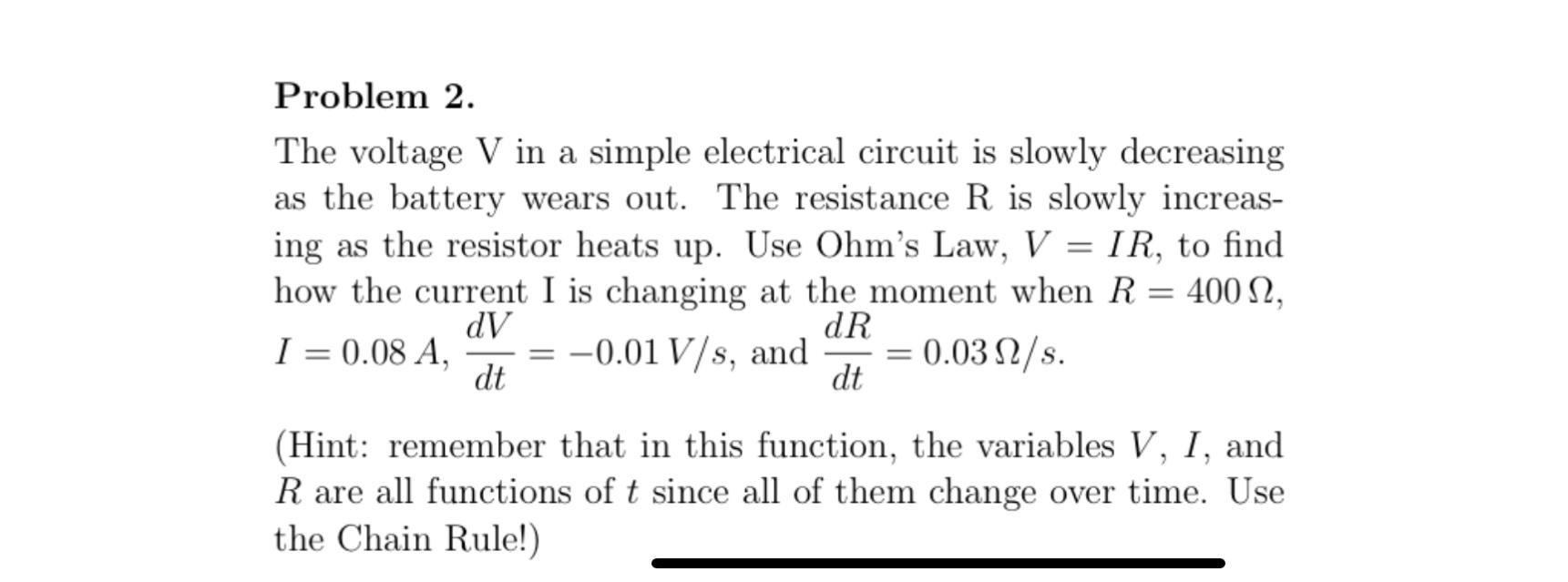 Solved Problem 2. The voltage V in a simple electrical | Chegg.com