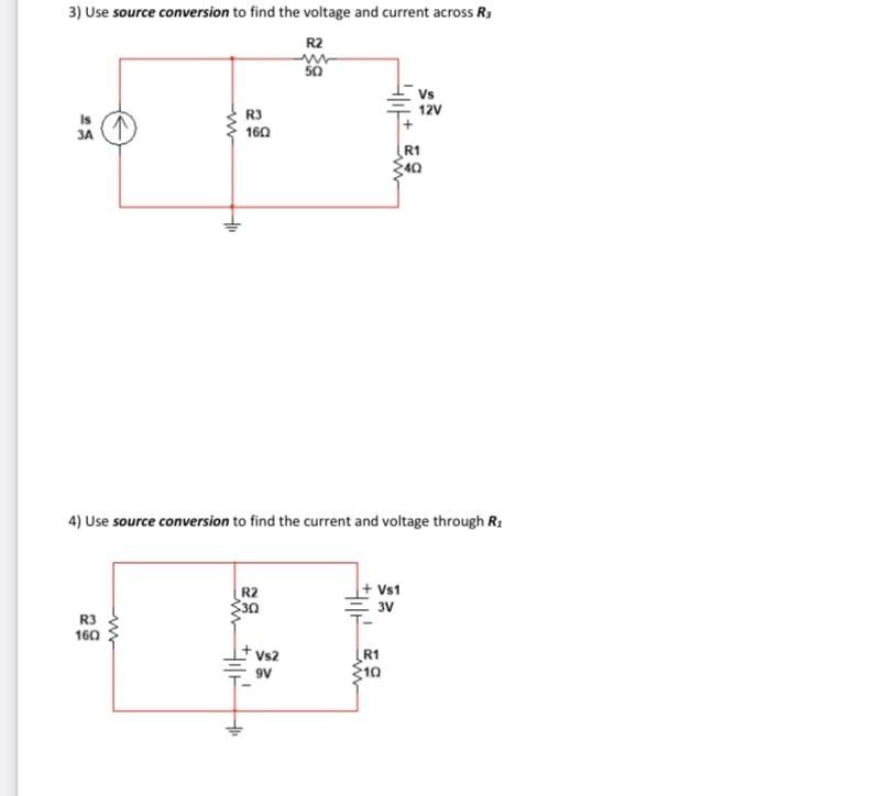 Solved 3) Use source conversion to find the voltage and | Chegg.com