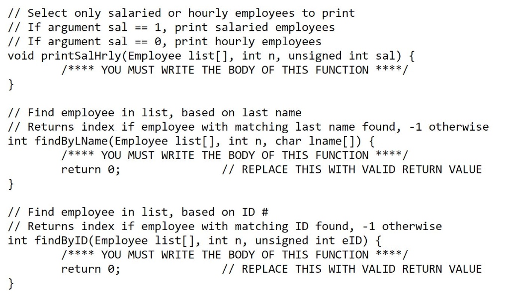 Solved C Programming Complete the program based on the | Chegg.com