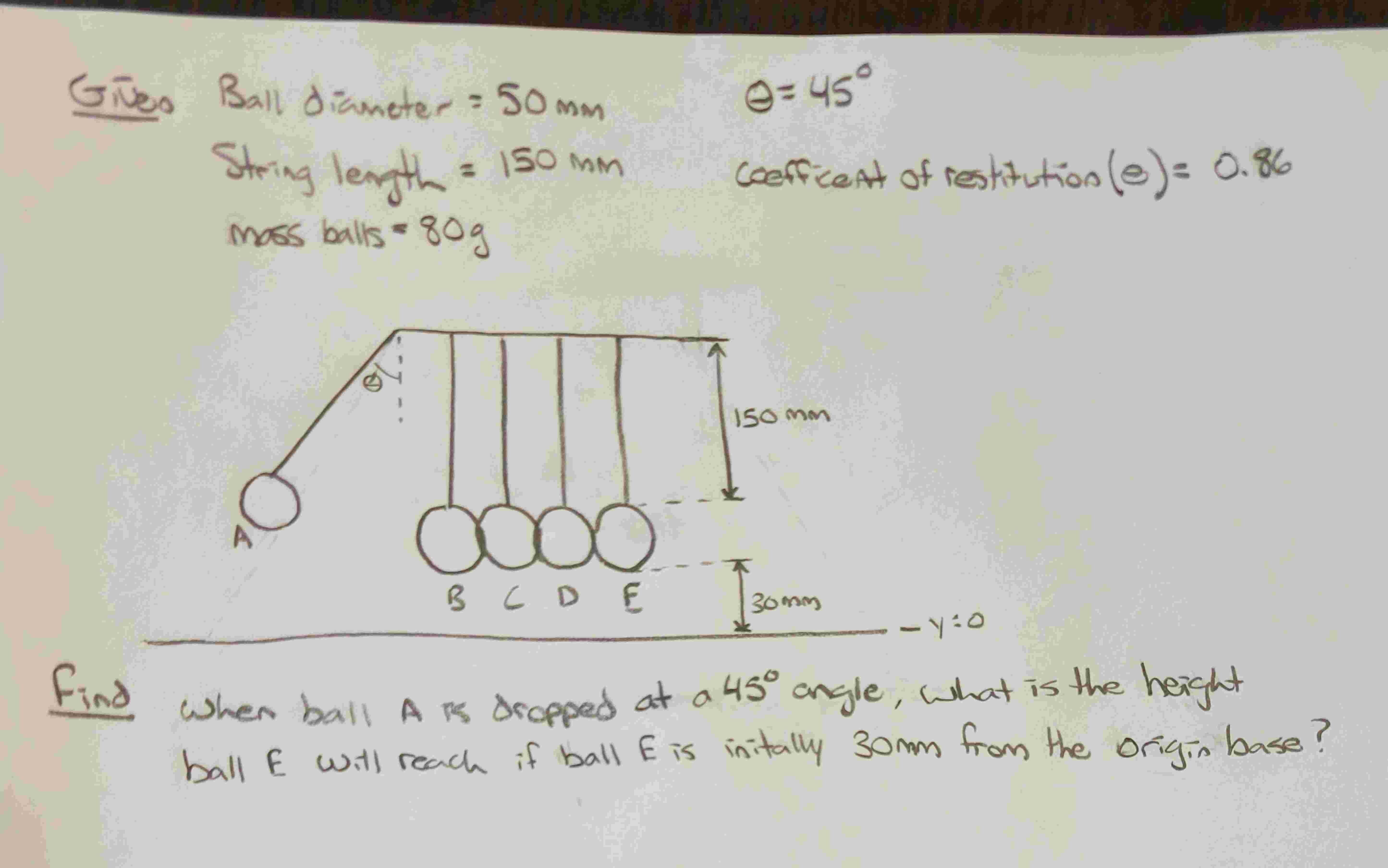 Solved Given: ﻿Ball diameter =50mm,θ=45° ﻿String length | Chegg.com