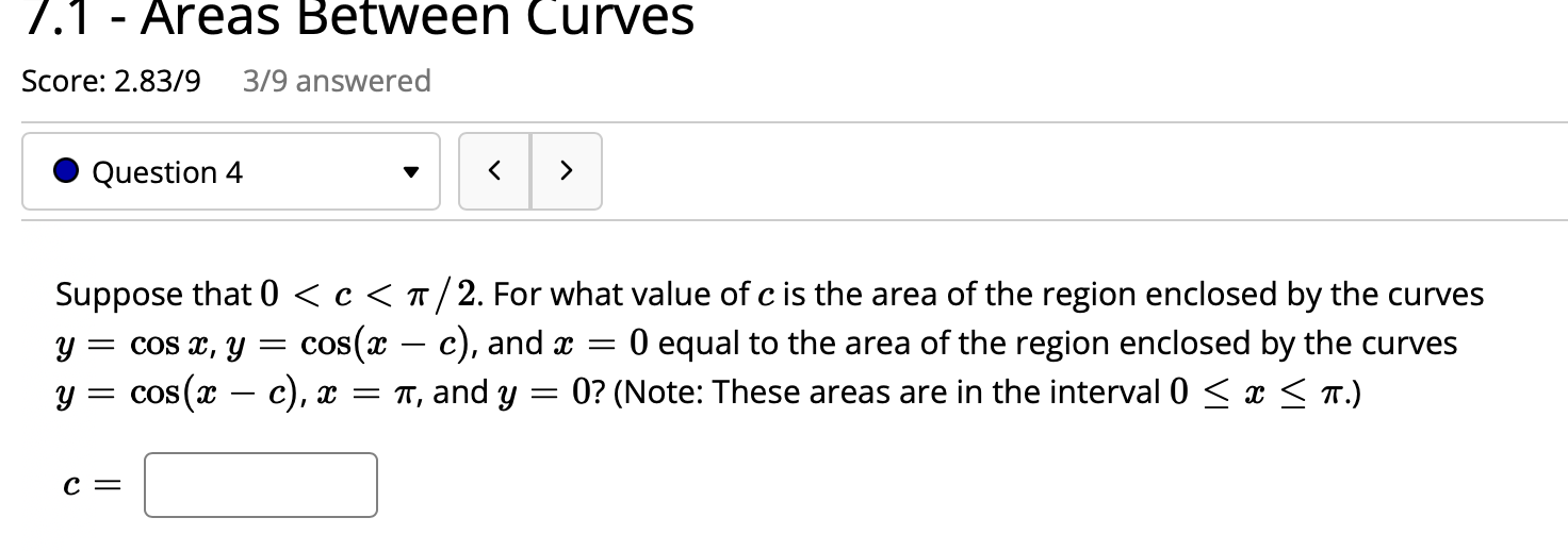 Solved I.1 - Areas Between curves Score: 2.83/9 3/9 answered | Chegg.com