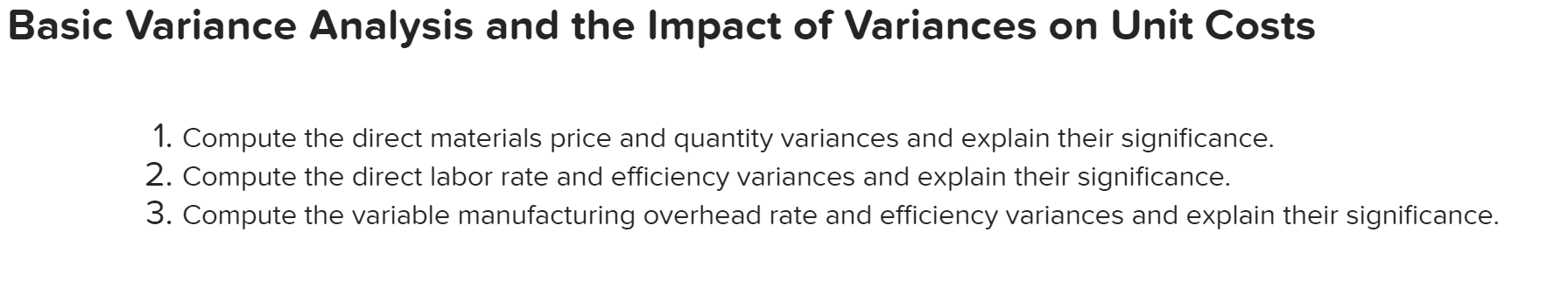 Solved Basic Variance Analysis and the Impact of Variances | Chegg.com
