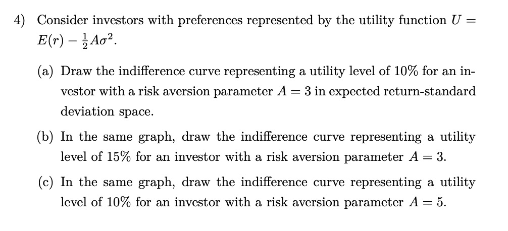 Solved 4) Consider investors with preferences represented by | Chegg.com