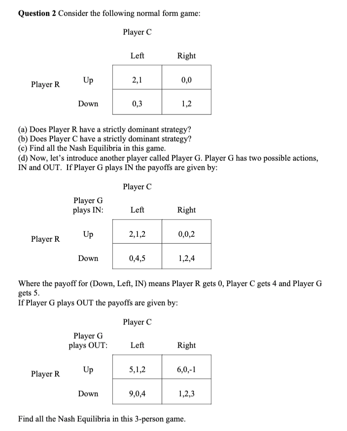 Solved Question 2 Consider the following normal form game | Chegg.com