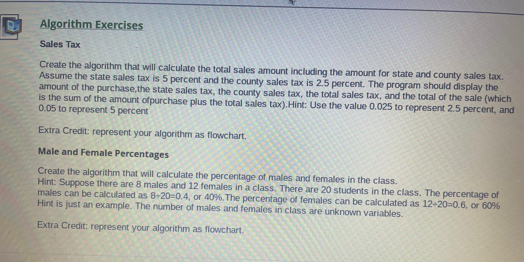 Solved Algorithm Exercises Sales Tax Create the algorithm | Chegg.com