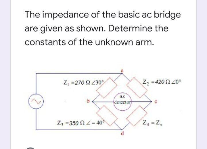 Solved The impedance of the basic ac bridge are given as | Chegg.com