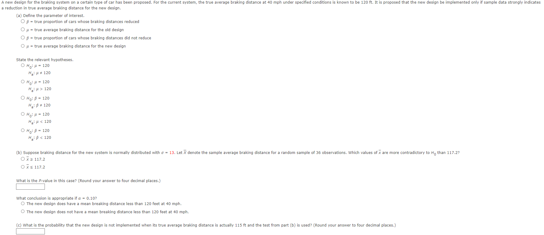 Solved reduction in true average braking distance for the | Chegg.com