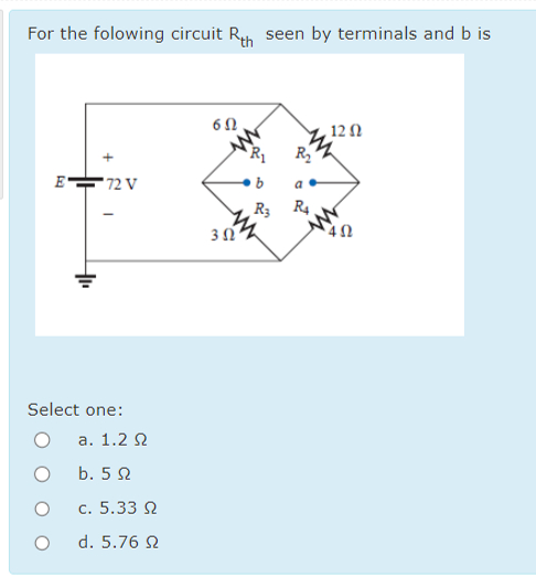Solved For the folowing circuit Rth ﻿seen by terminals and | Chegg.com
