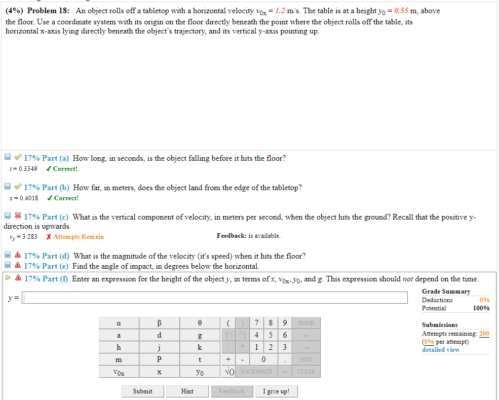 Solved (490) Problem 18: An obiect rolls off a tabletop with | Chegg.com