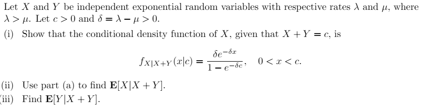 Solved Let X and Y be independent exponential random | Chegg.com