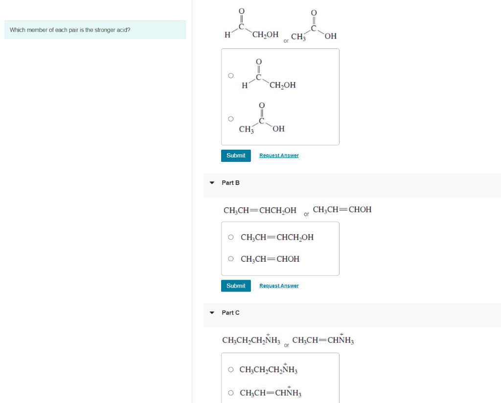 Solved Which member of each pair is the stronger acid? Part | Chegg.com