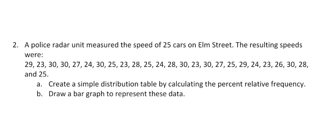 Solved 2. A police radar unit measured the speed of 25 cars | Chegg.com