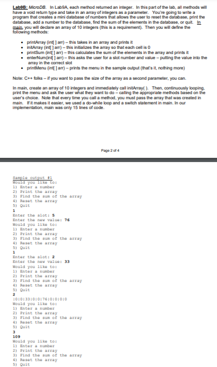 Solved Lab9B: MicroDB. In Lab9A each method retumed an | Chegg.com